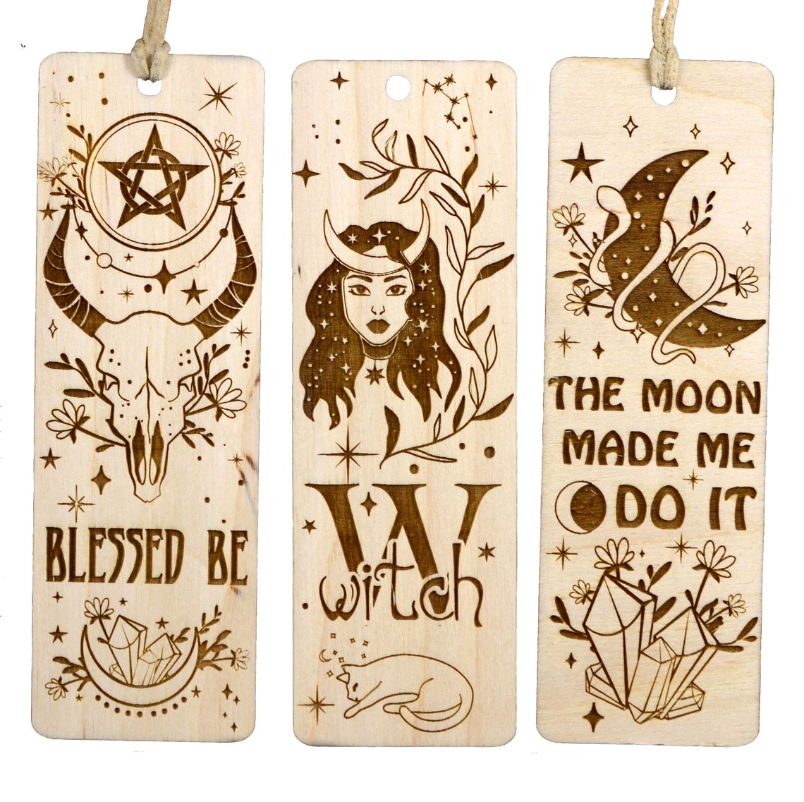 Occult Bookmarks Svg Witchy Bookmark Set of 3 Pcs Wood - Etsy