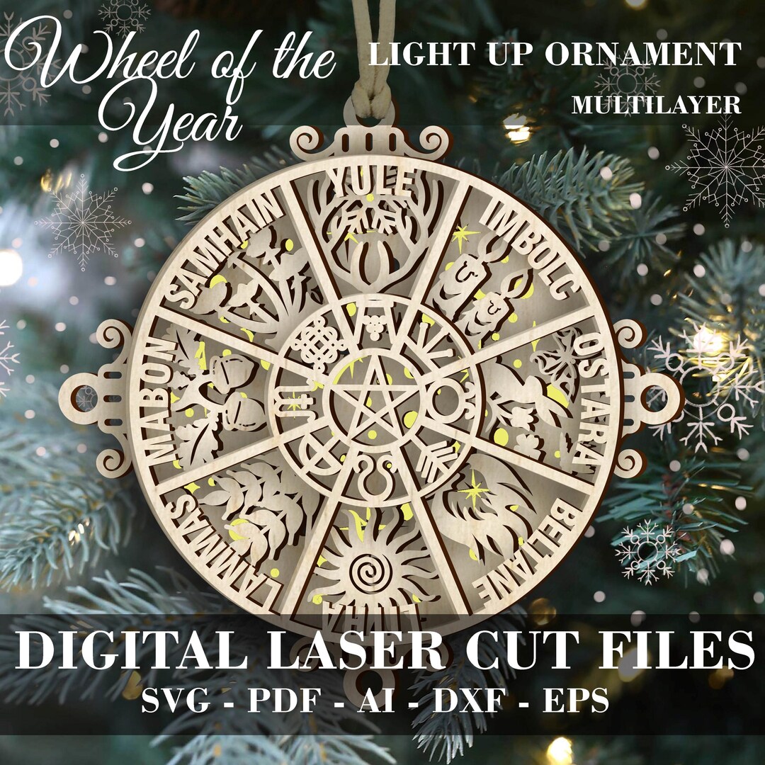 Laser Cut File for Wheel of the Year Light up Ornament Yule Ornament ...