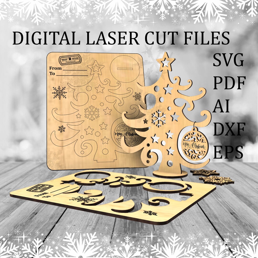 Wooden Christmas Card SVG Christmas Tree With Customizable Ornament SVG ...