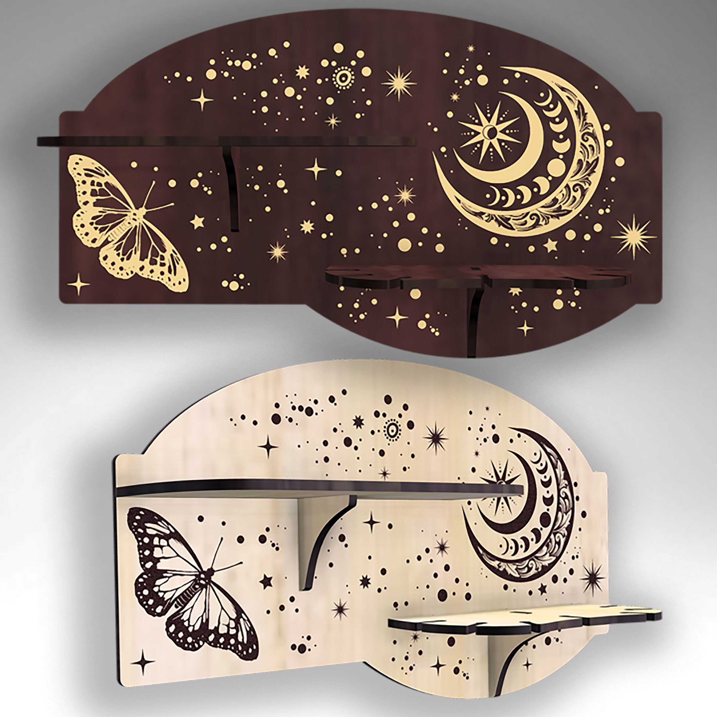 Moon Crystal Shelf Display Laser Cut File, Moth Pendulum Shelf SVG ...