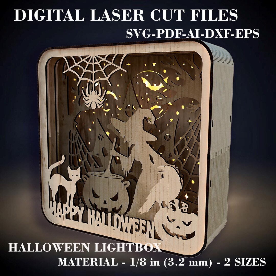 Halloween Light Box SVG - Layered Shadow Box for Laser Cutting - 2 ...