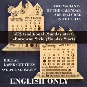 Tabletop 2026 Moon Calendar SVG - Pagan Laser Cut Files - Moon Phases ...