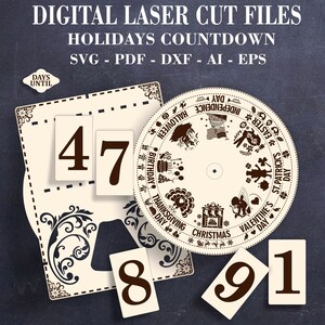 Holiday Countdown Calendar Laser-cut Files Days Until Holiday SVG ...