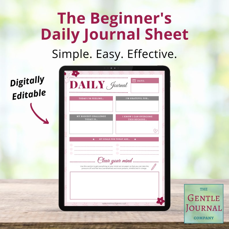 Beginner's Daily Journal Sheet, Digital and Printable Journal, Journal ...