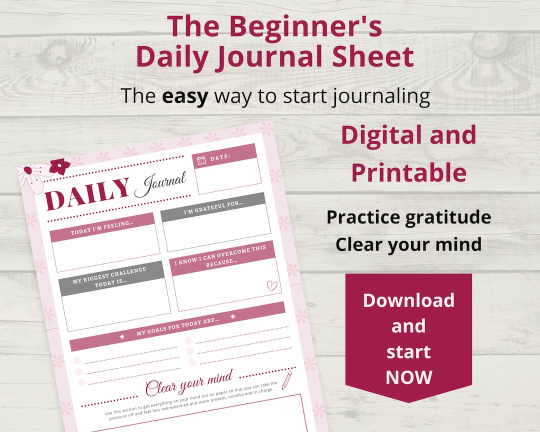 Beginner's Daily Journal Sheet, Digital and Printable Journal, Journal ...
