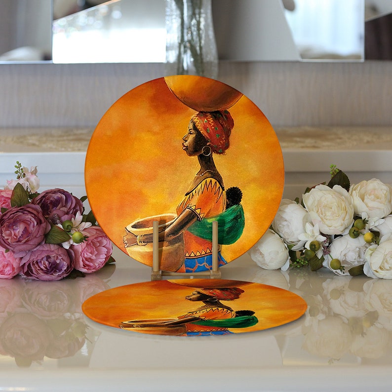 African Woman Girl Design Set of 2 American Service Supla Table Mat ...
