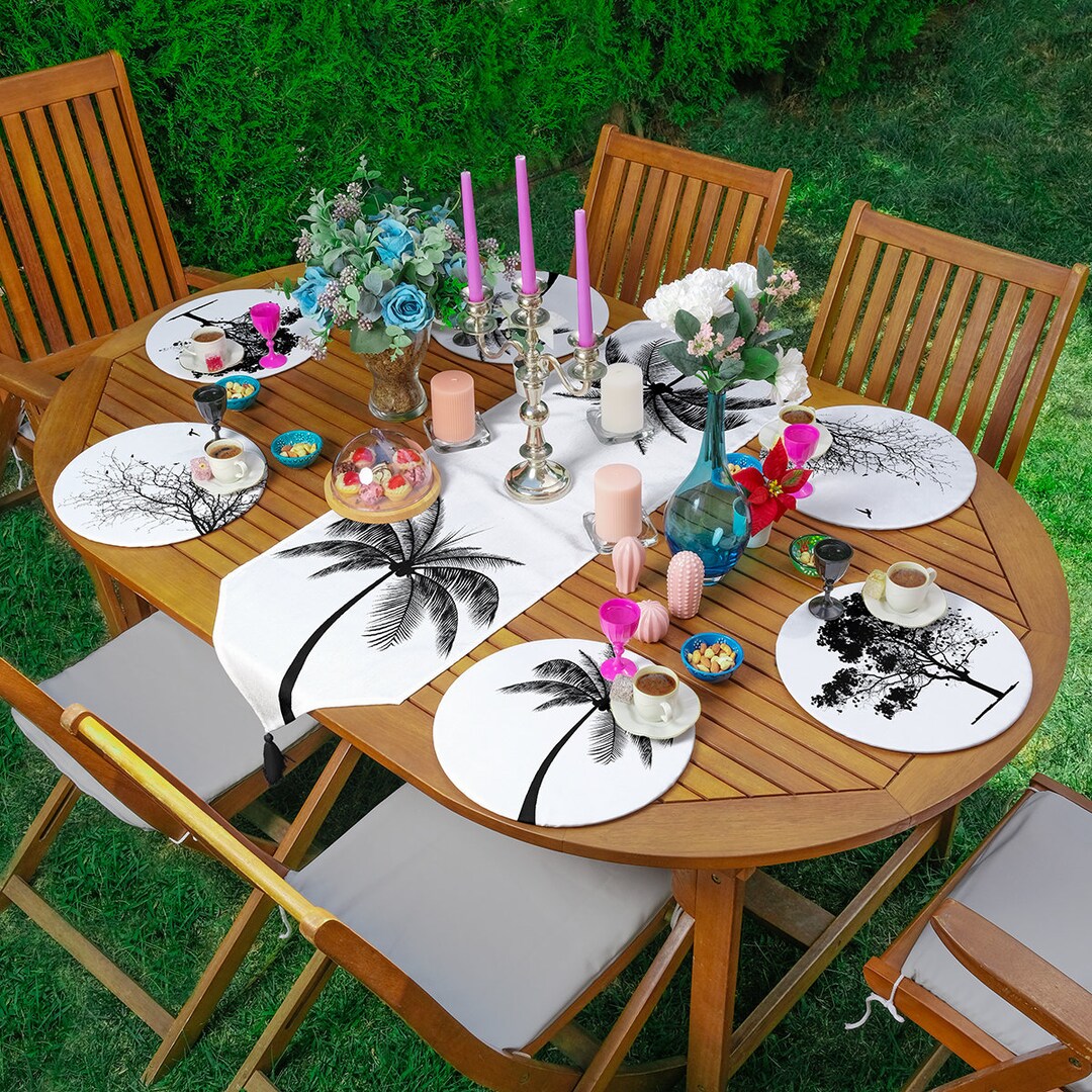 Palm Tree Design Set of 6 American Service & Table Runner Set Supla ...