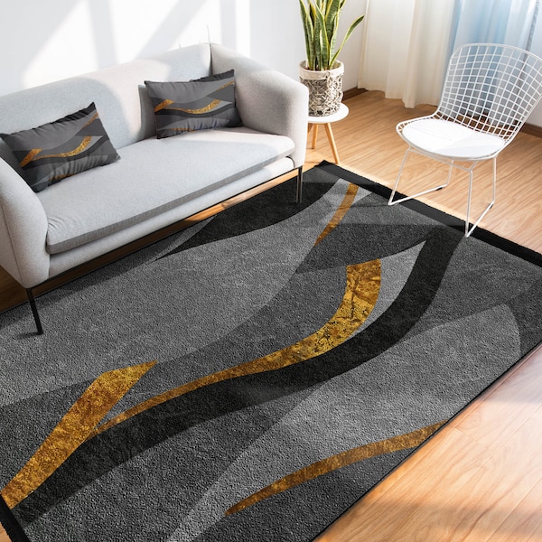 Gold Black Area Rug - Etsy