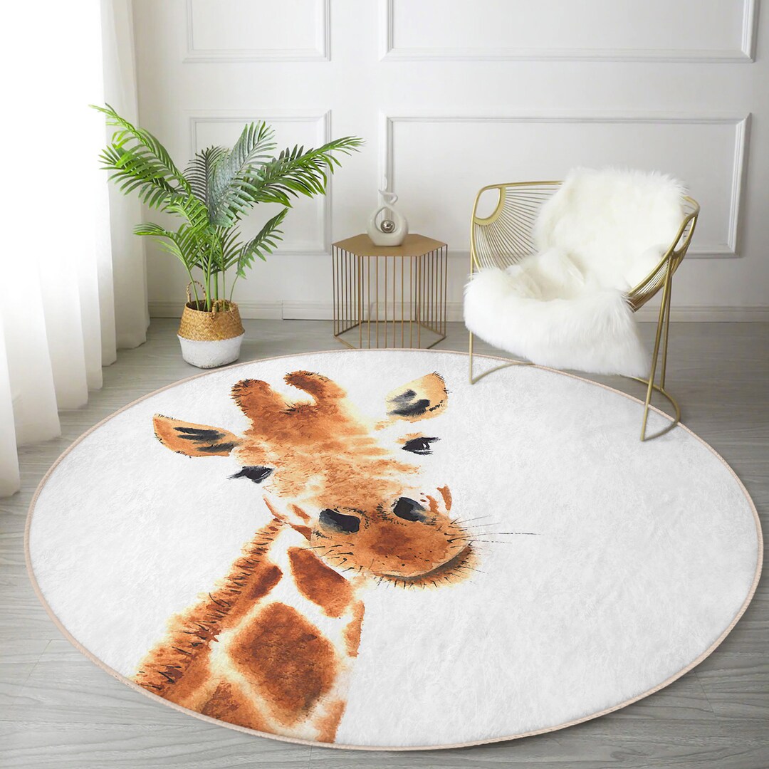 White Floor Giraffe Pattern Decorative Rug White Round Rug Area Rug ...