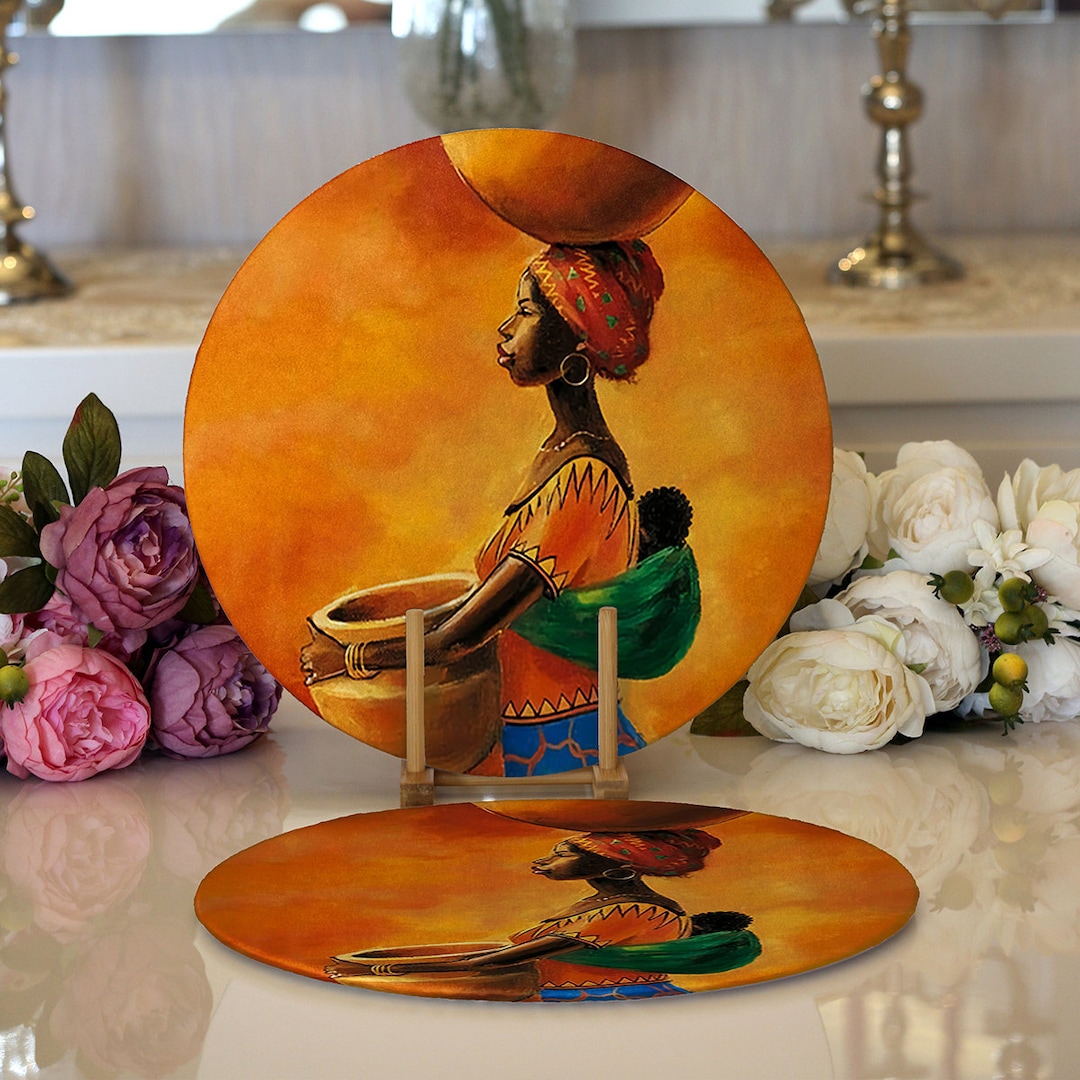 African Woman Girl Design Set of 2 American Service Supla Table Mat ...