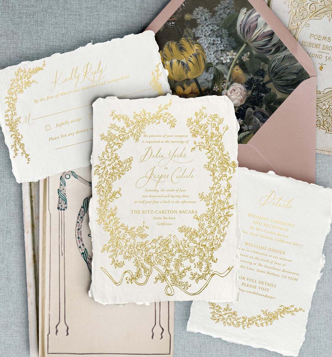 Fine Art Wedding Invitations on Handmade Paper, Luxury Gold Foil ...