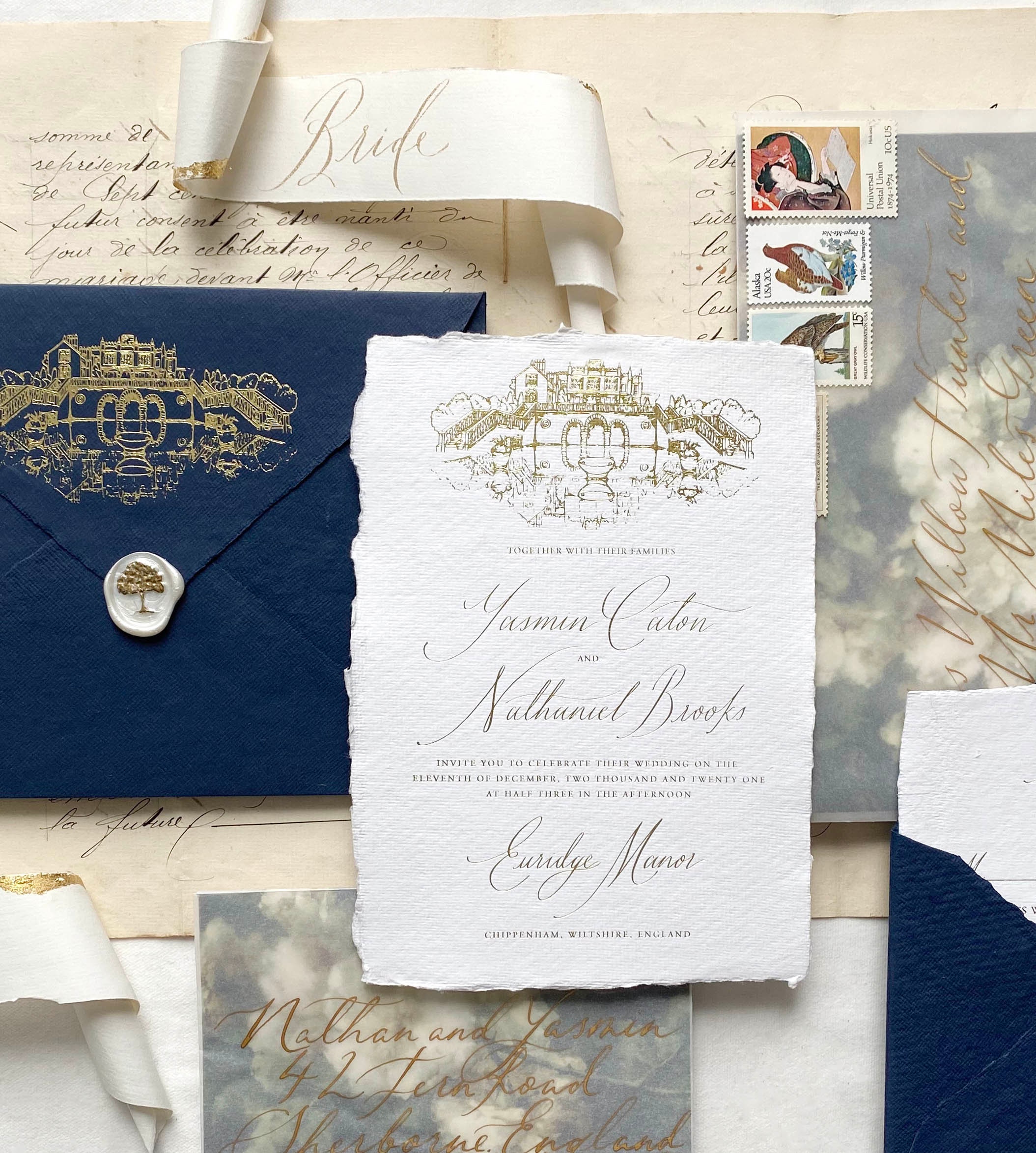 Printable Fine Art Gold Foil European Wedding Invitation Suite - Etsy