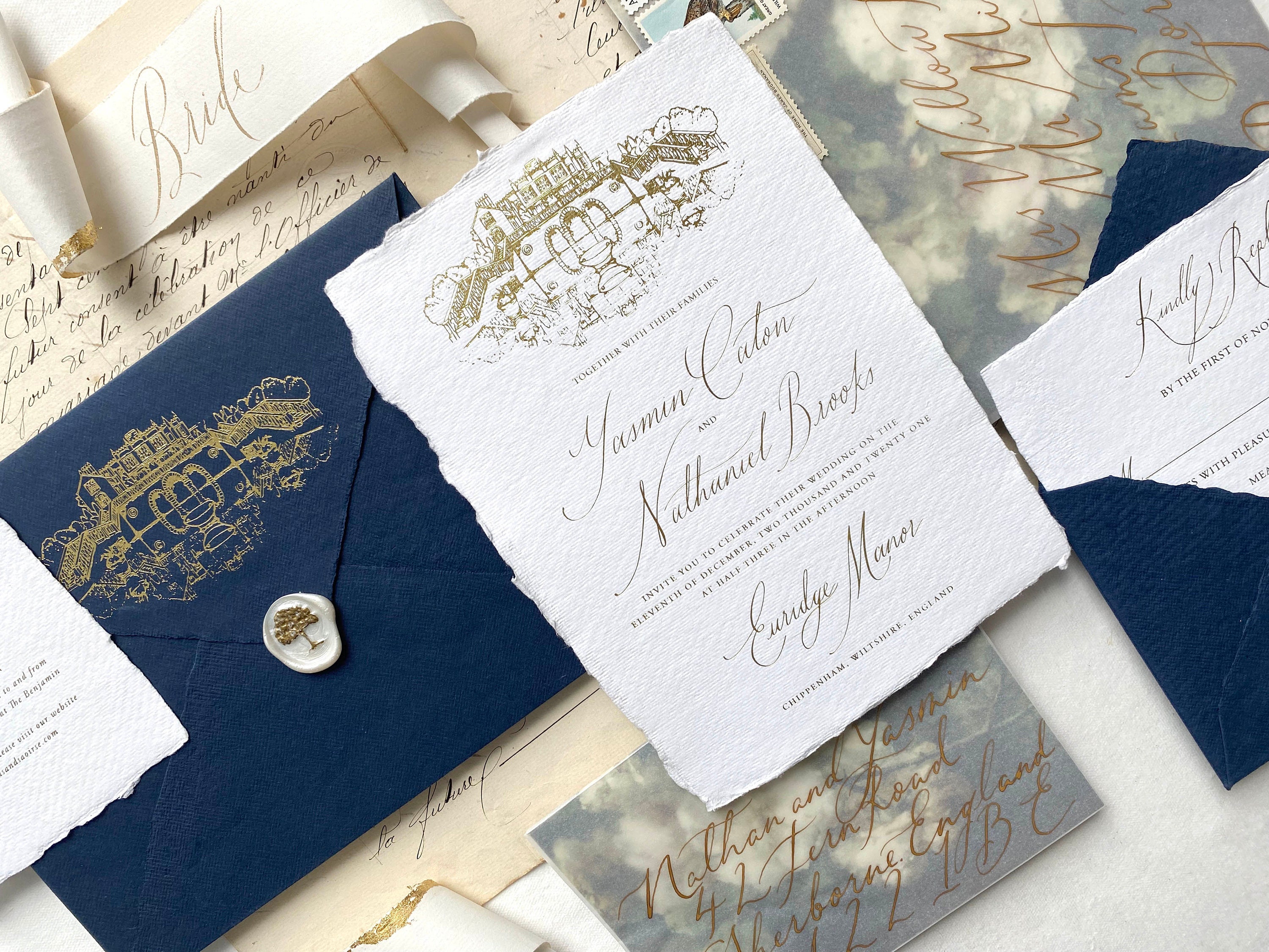 Printable Fine Art Gold Foil European Wedding Invitation Suite - Etsy