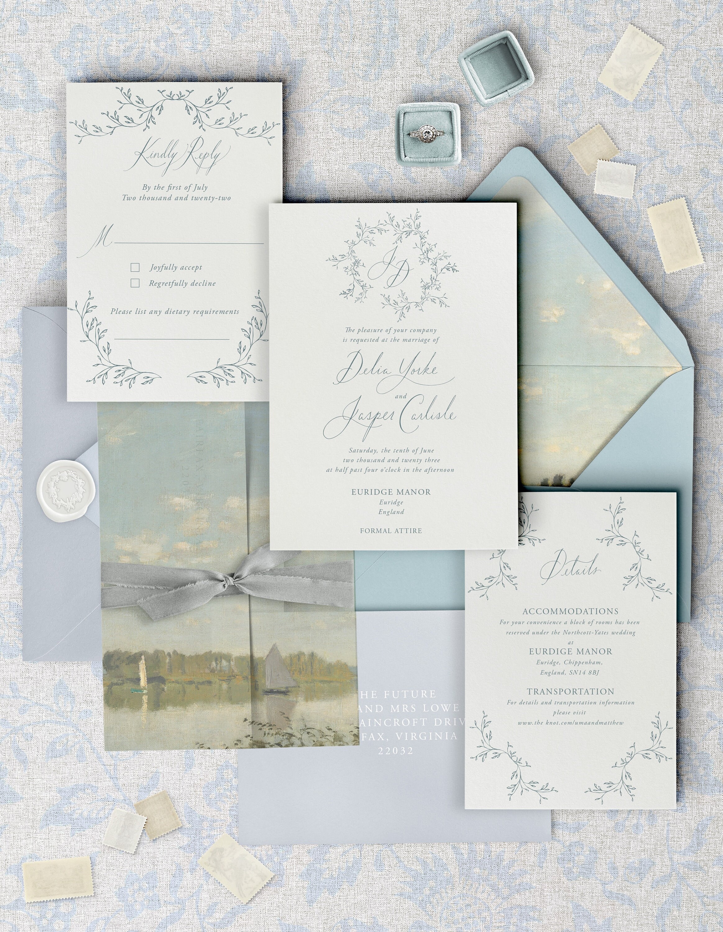 Wedding Crest Monogram Invitation, Digitally Printed, Custom Wedding ...