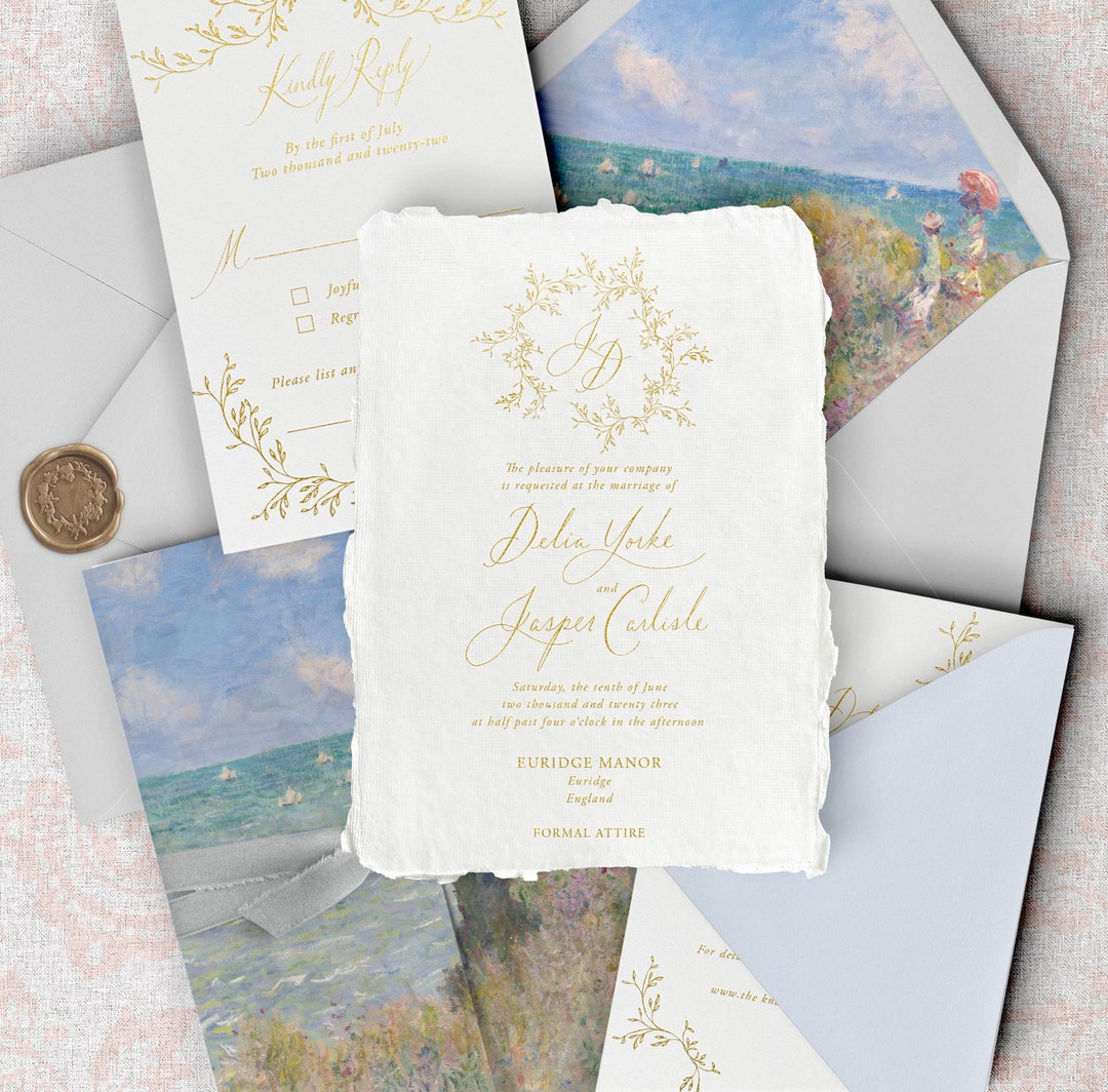 Luxury Wedding Invitations, Monogram Crest, Gold Foil Wedding ...