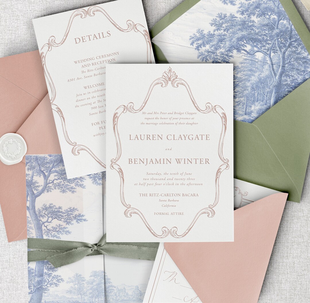 Unique Letterpress Wedding Invitations, Monogram Crest, Luxury Wedding ...