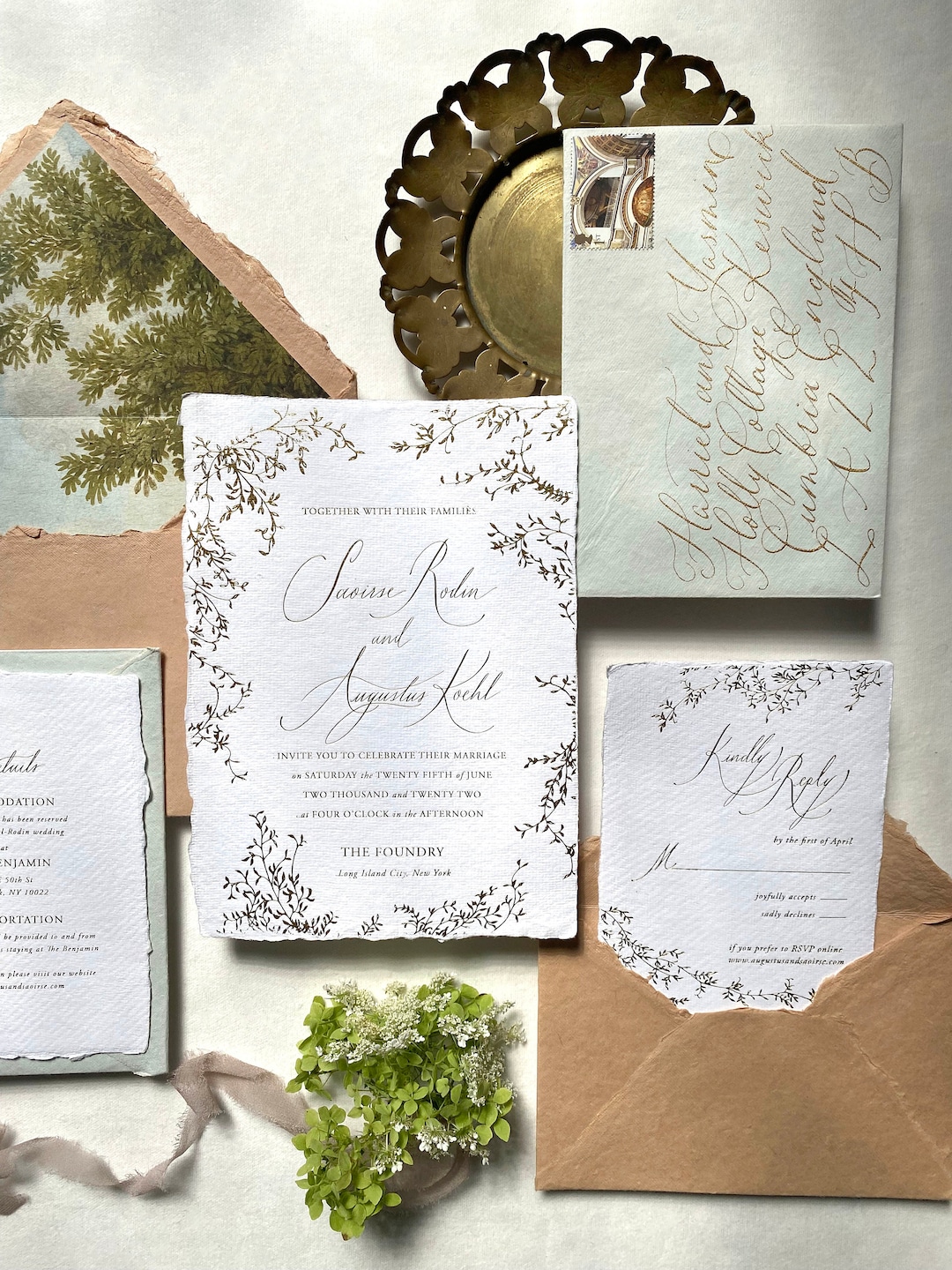 Printable Botanical Deckle Edge Wedding Invitation: Luxury Garden Suite ...