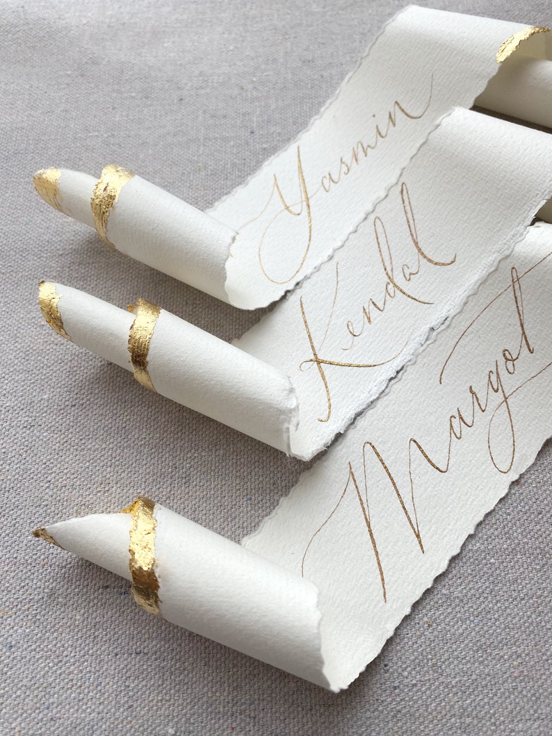 Gold Leaf Calligraphy Place Cards: Unique Place Cards for Vintage ...