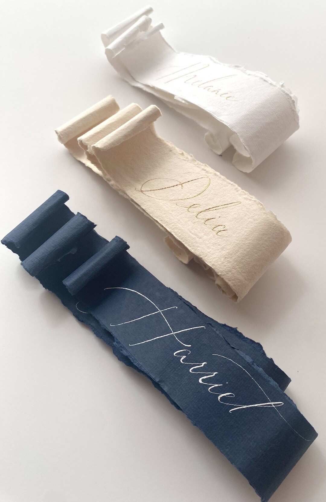 Handmade Paper Calligraphy Place Cards: Hand-torn Scrolls With Custom ...