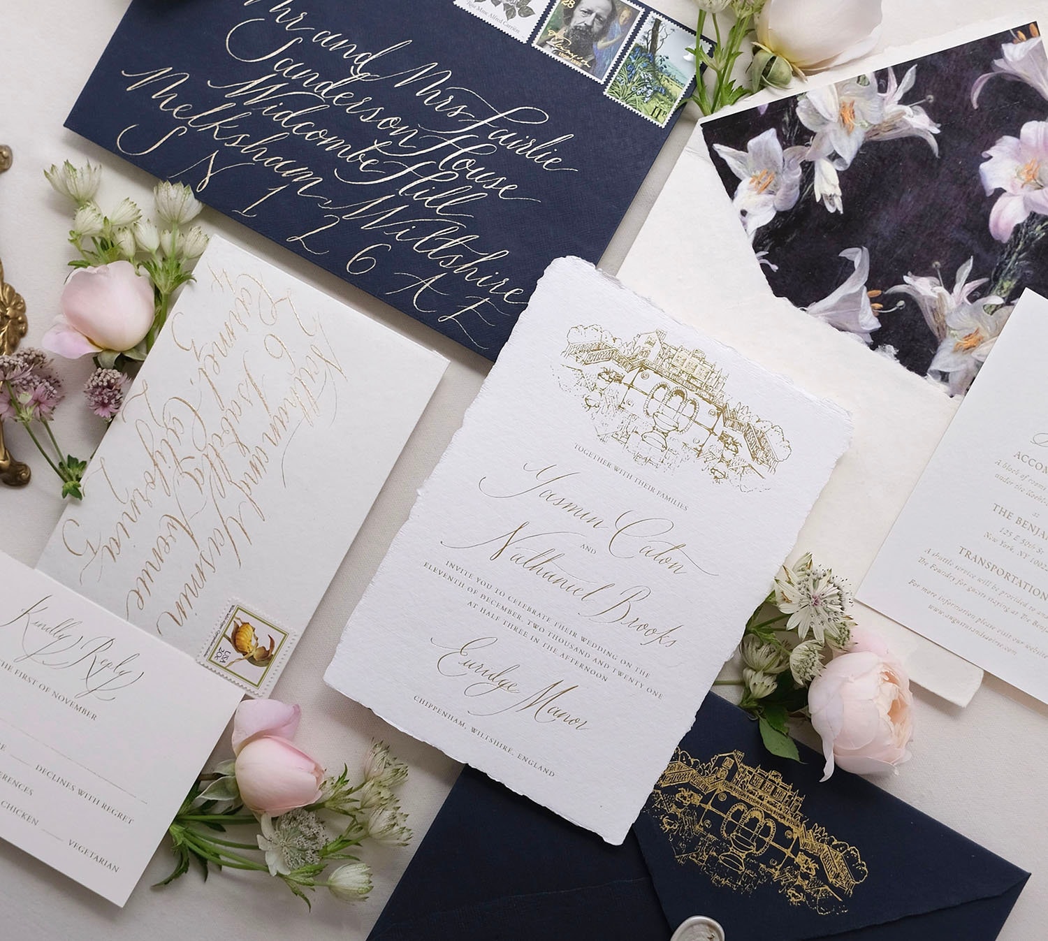 Fine Art Gold Foil European Wedding Invitation Suite, Deckled Edge ...