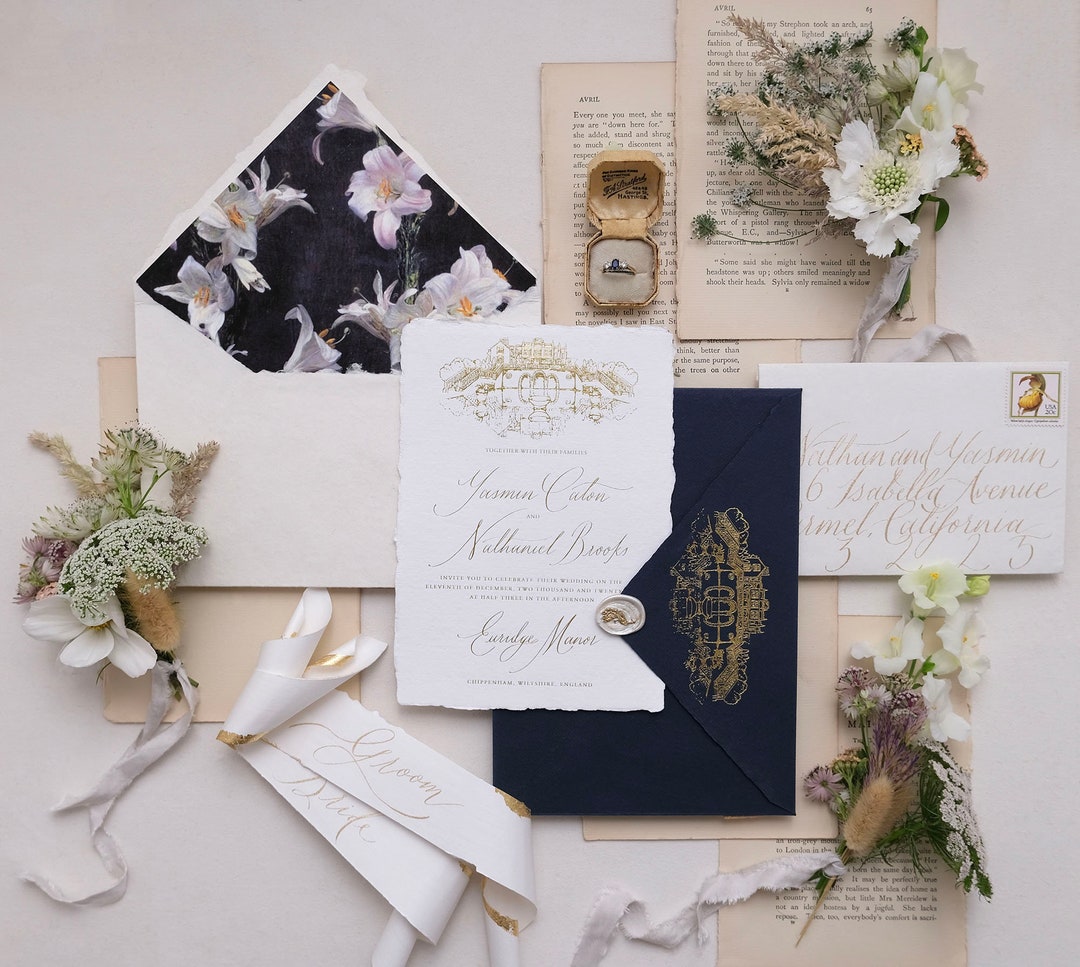 Printable Fine Art Gold Foil European Wedding Invitation Suite, Digital ...