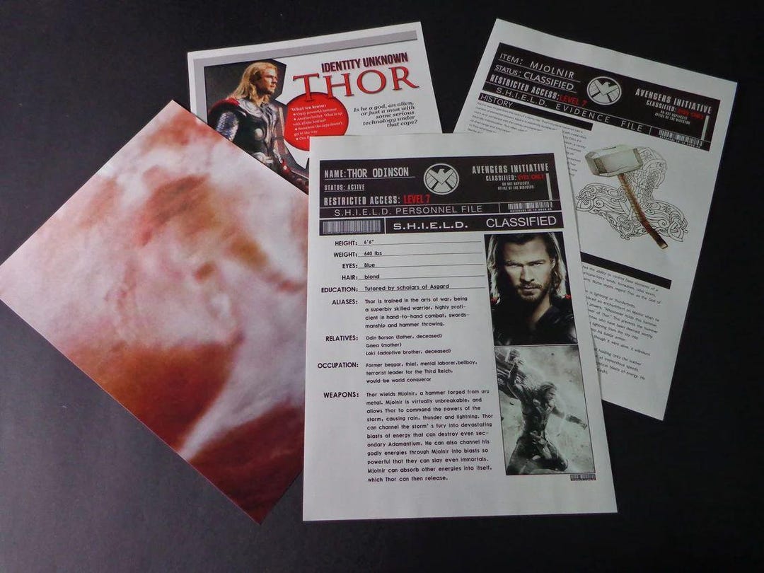 Thor File Mjolnir S.H.I.E.L.D. Secret Files Paper Props Movie Props ...