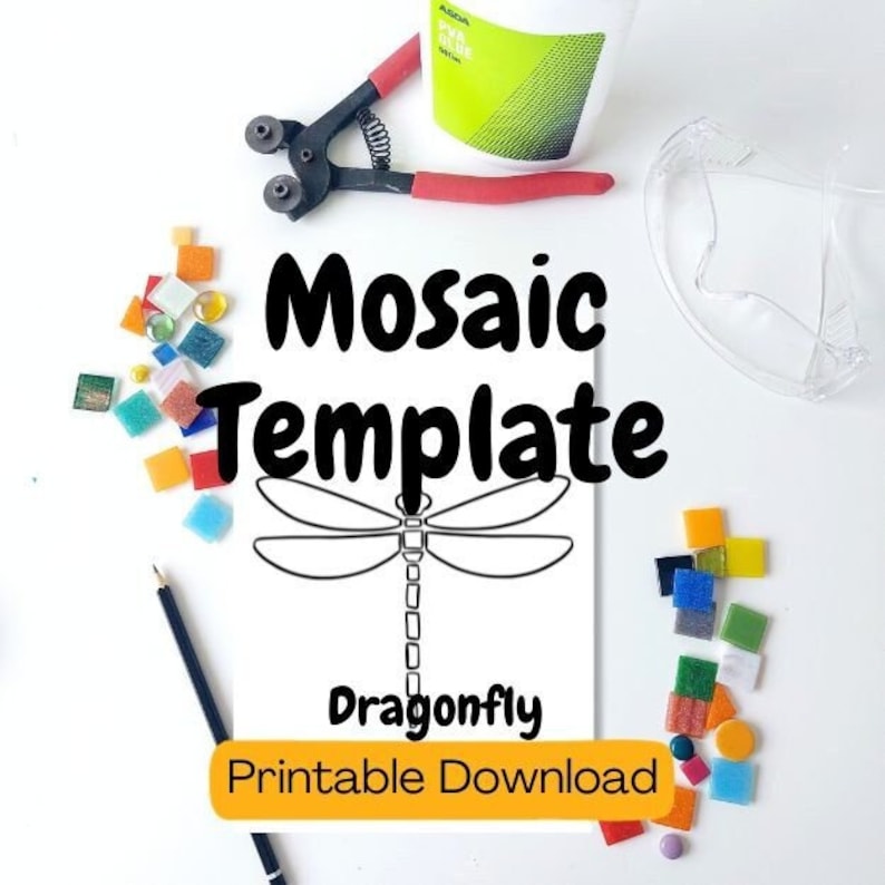 Dragonfly Mosaic Template. Printable Download Pattern, to Assist With Layout and Outline for ...