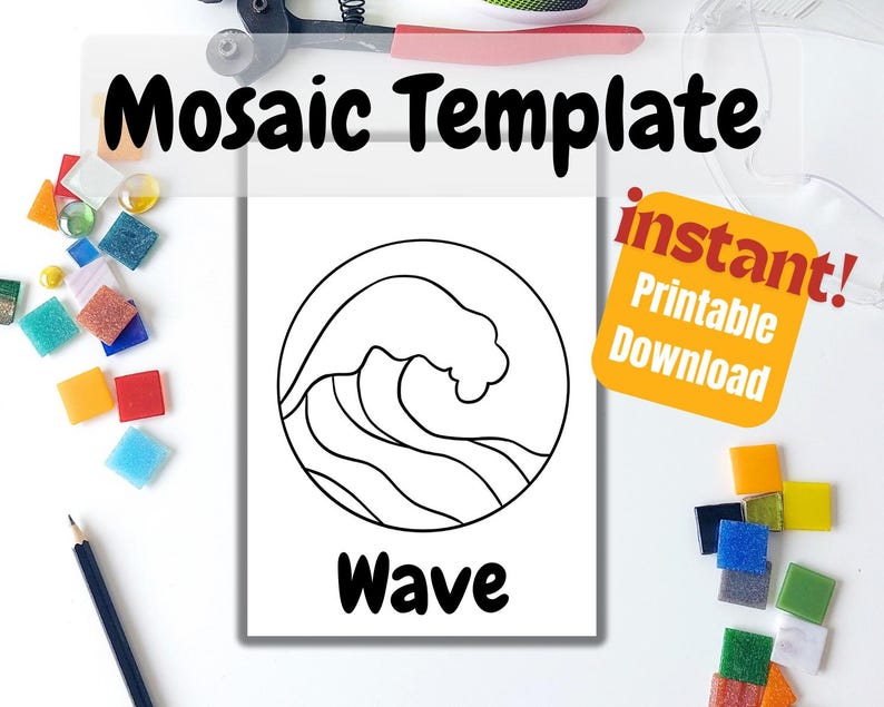 Japanese Wave Mosaic Pattern Template. Printable Download. Helps With ...