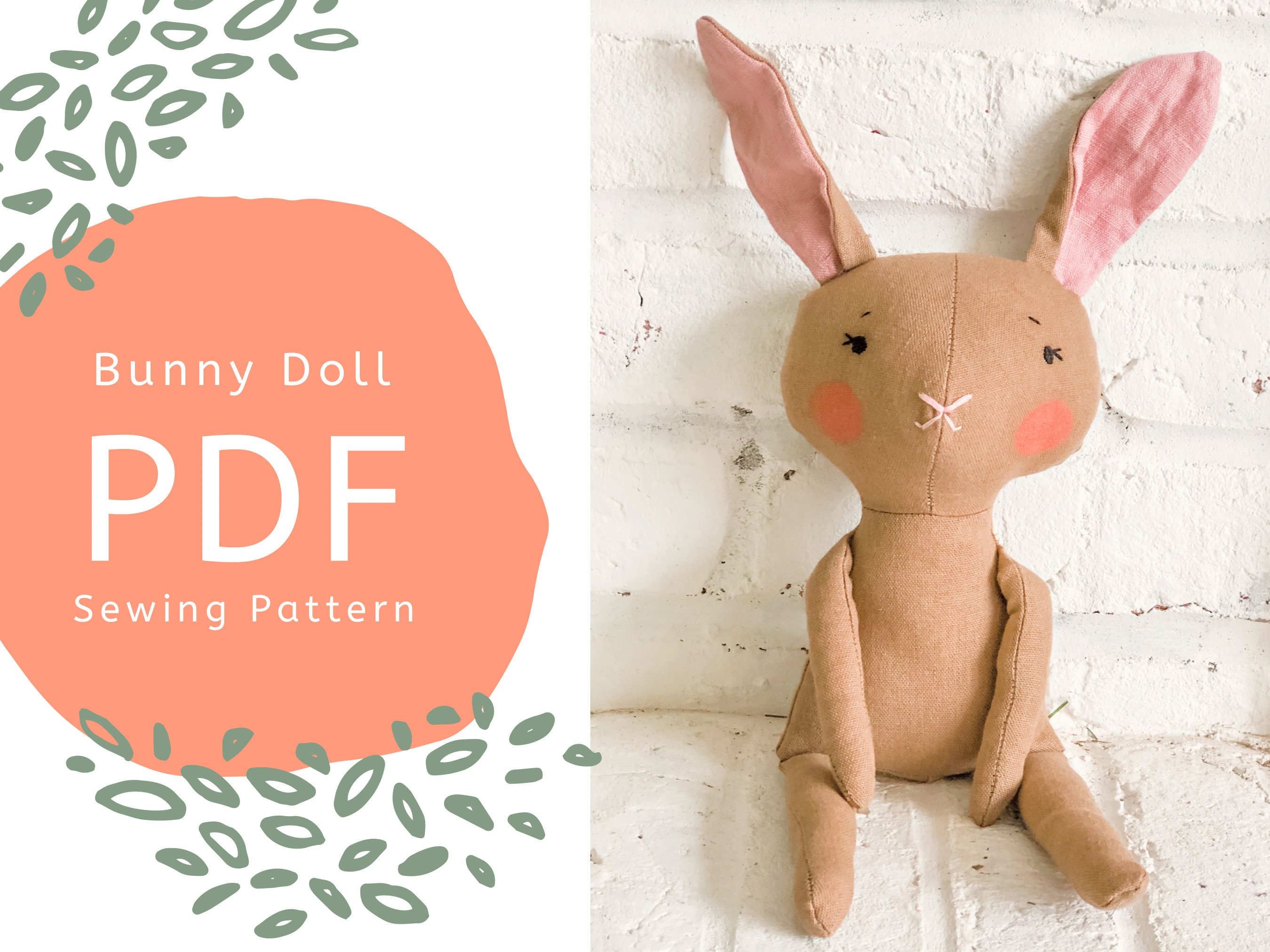 Bunny Doll PDF Sewing Pattern & Tutorial - Animal Doll, Dress up Doll ...