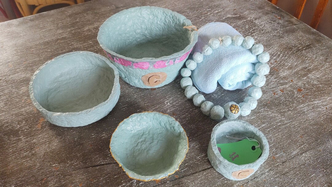 Paper Mache Pots in Light Green With Necklace - Etsy