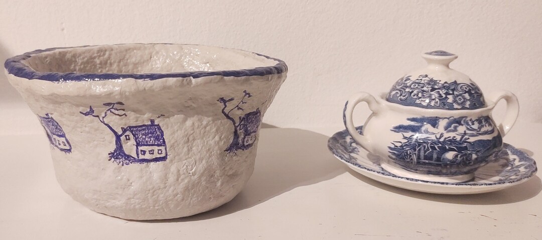 Delft Blue Paper Mache Pot/bowl - Etsy