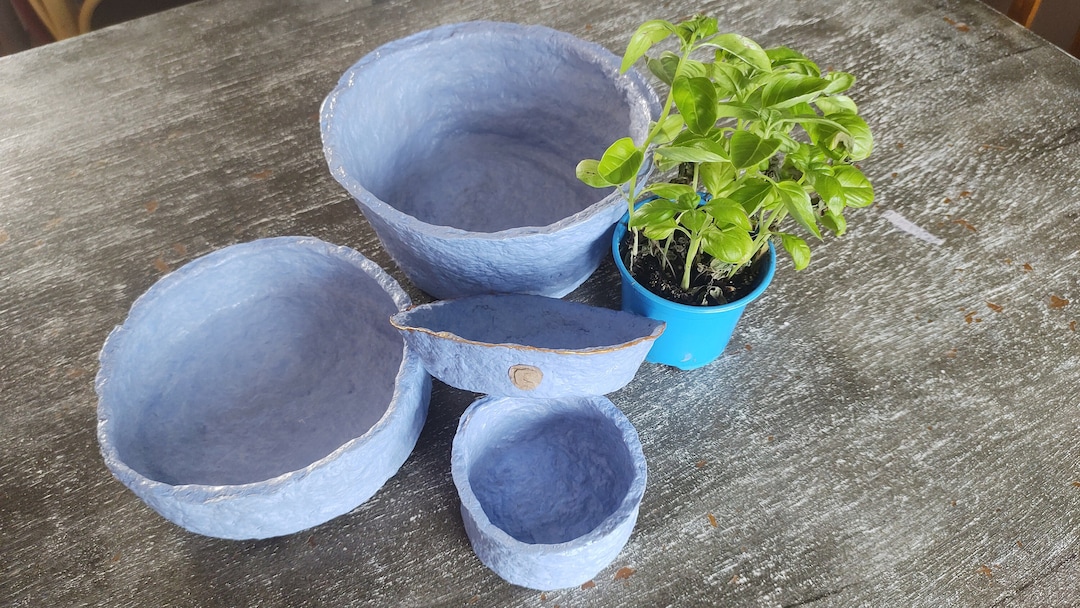 Paper Mache (4 Pieces) Very Light Blue Bowls and Pots - Etsy