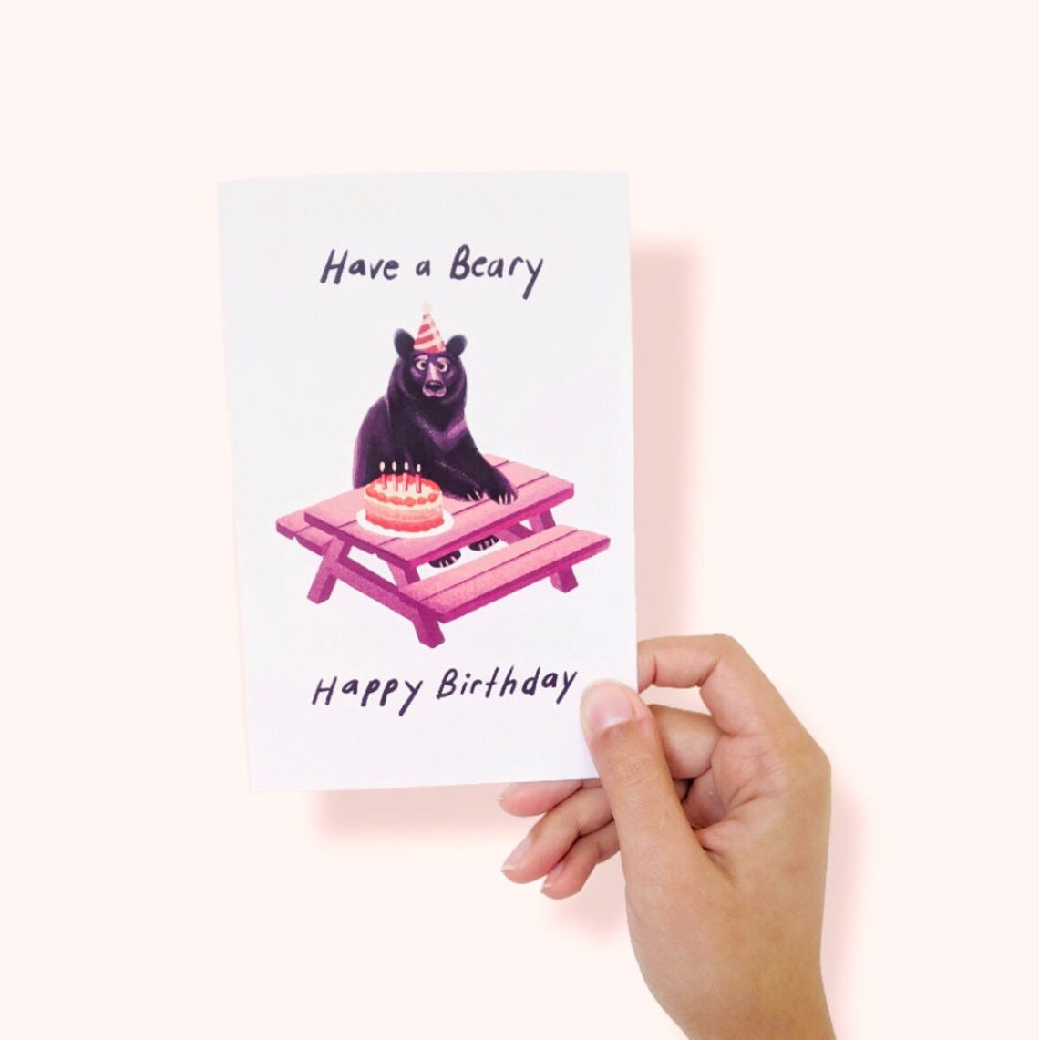 Bear at Picnic Table Birthday Card Have a Beary Happy Birthday Woodland ...