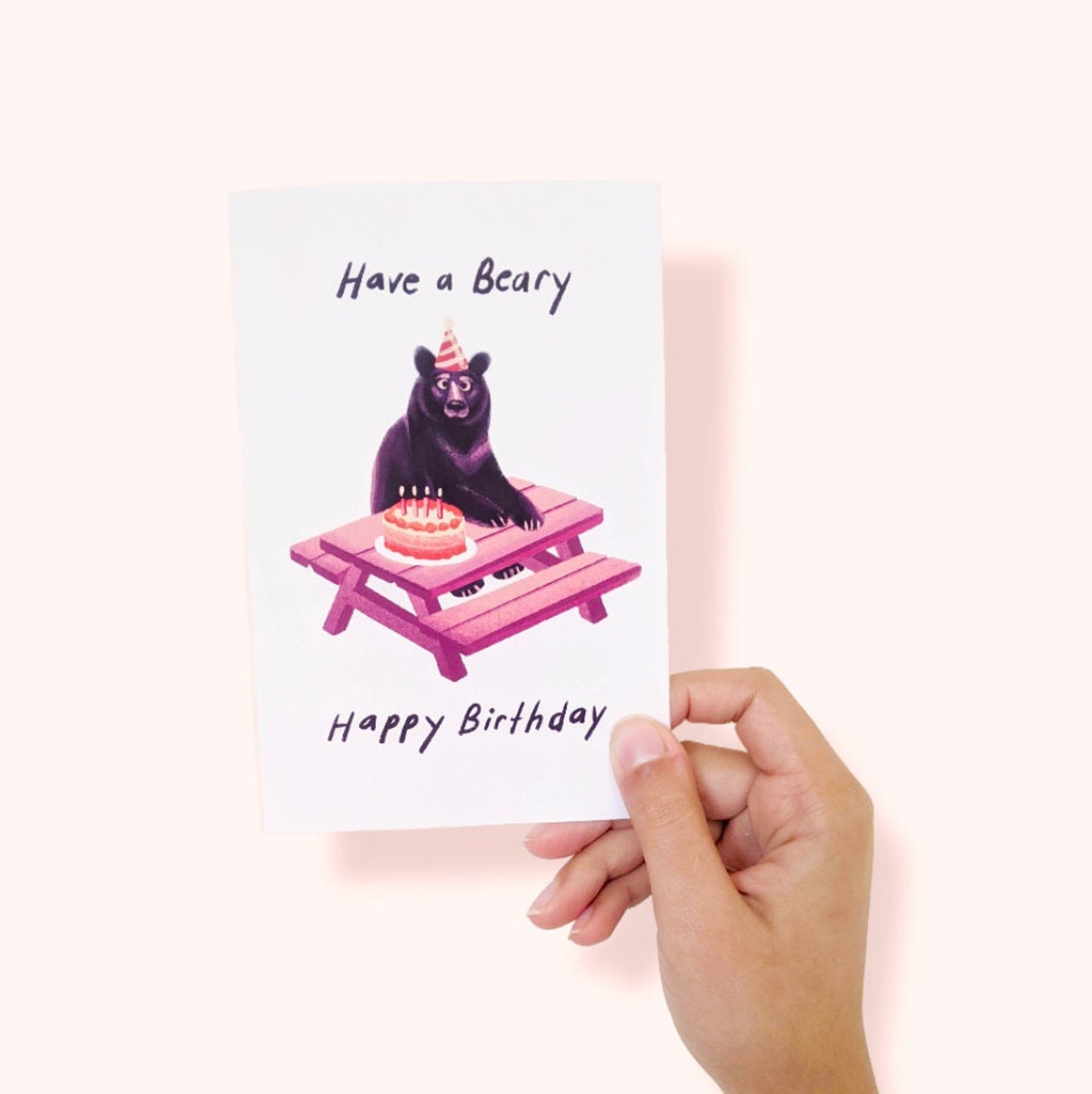 Bear at Picnic Table Birthday Card Have a Beary Happy Birthday Woodland ...