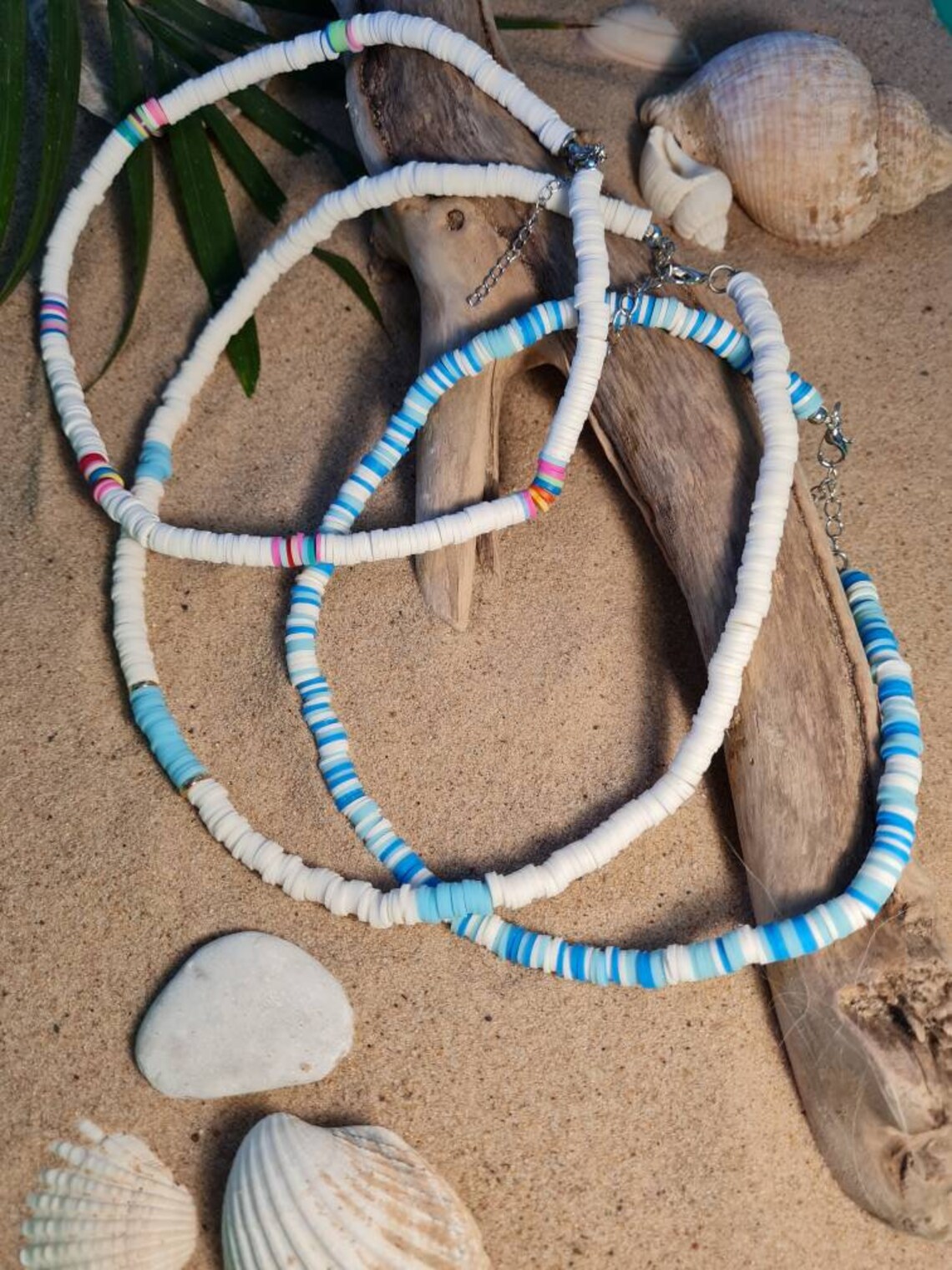 White & Black Clay Bead Necklace – Boho Surf Choker - Etsy UK