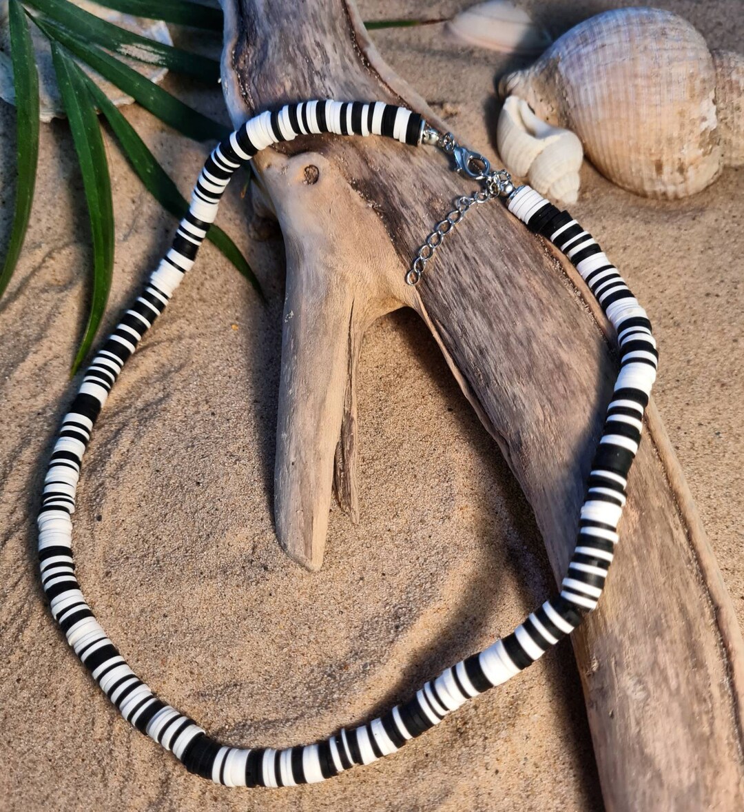 White Black Monochrome Clay Bead Surf Necklace Choker Beach - Etsy