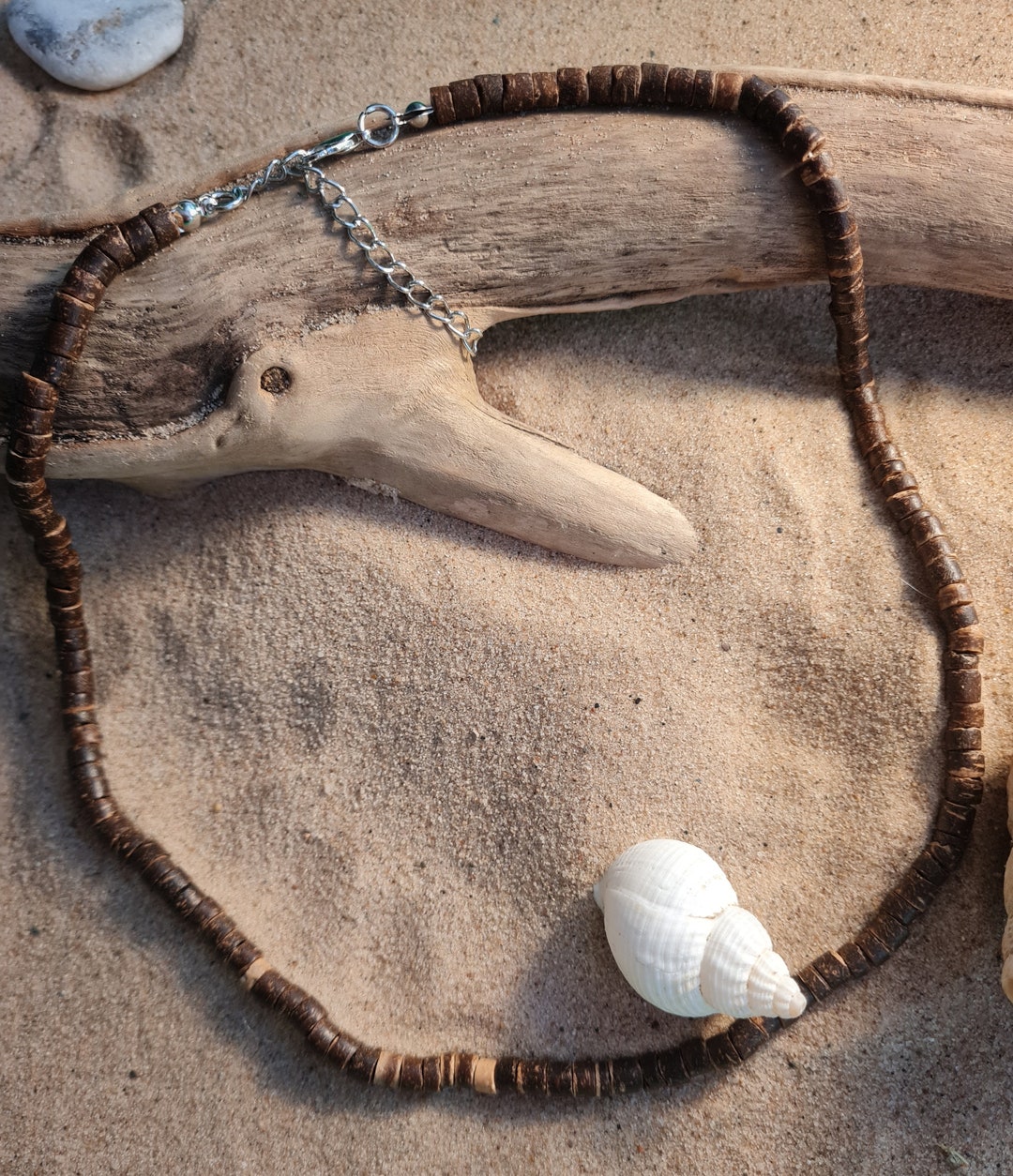 Brown Wooden Bead Surf Necklace Choker - Beach Boho Hippy Festival ...
