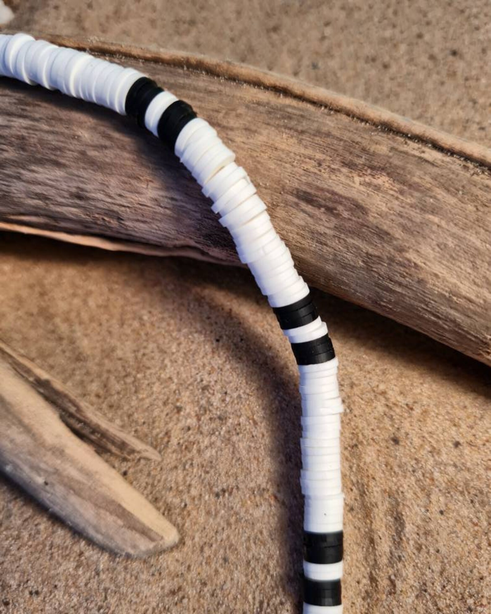 White & Black Clay Bead Necklace – Boho Surf Choker - Etsy UK