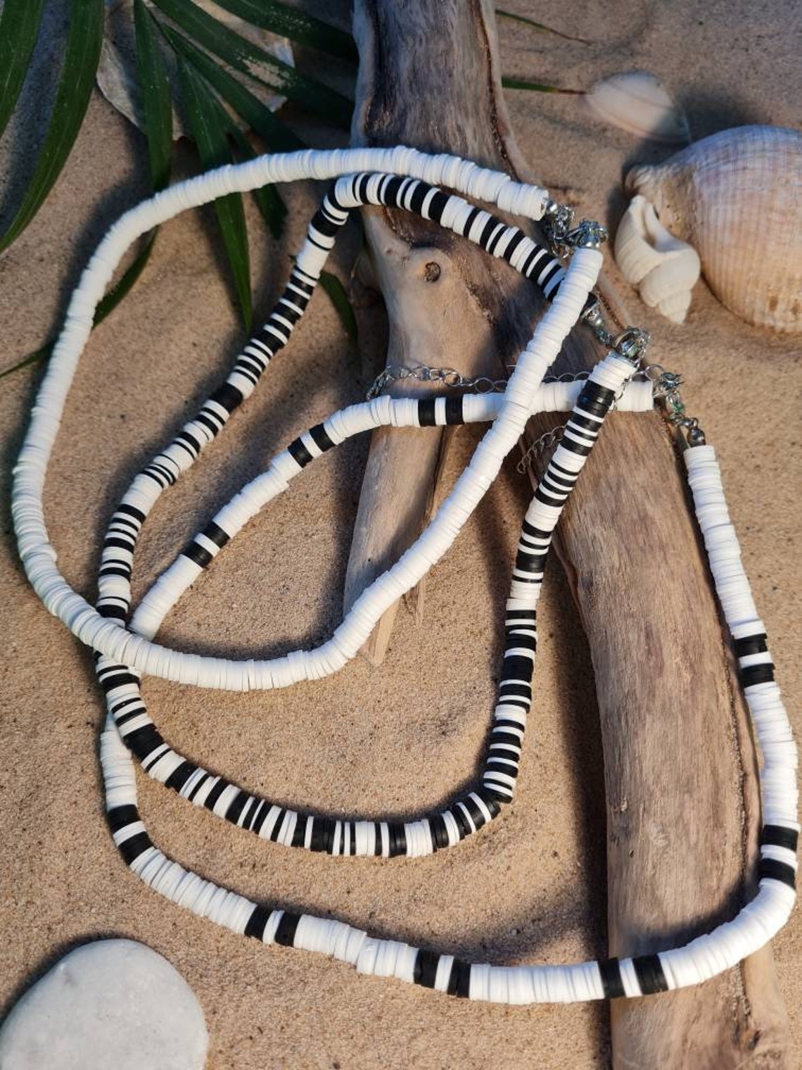 White & Black Clay Bead Necklace – Boho Surf Choker - Etsy UK