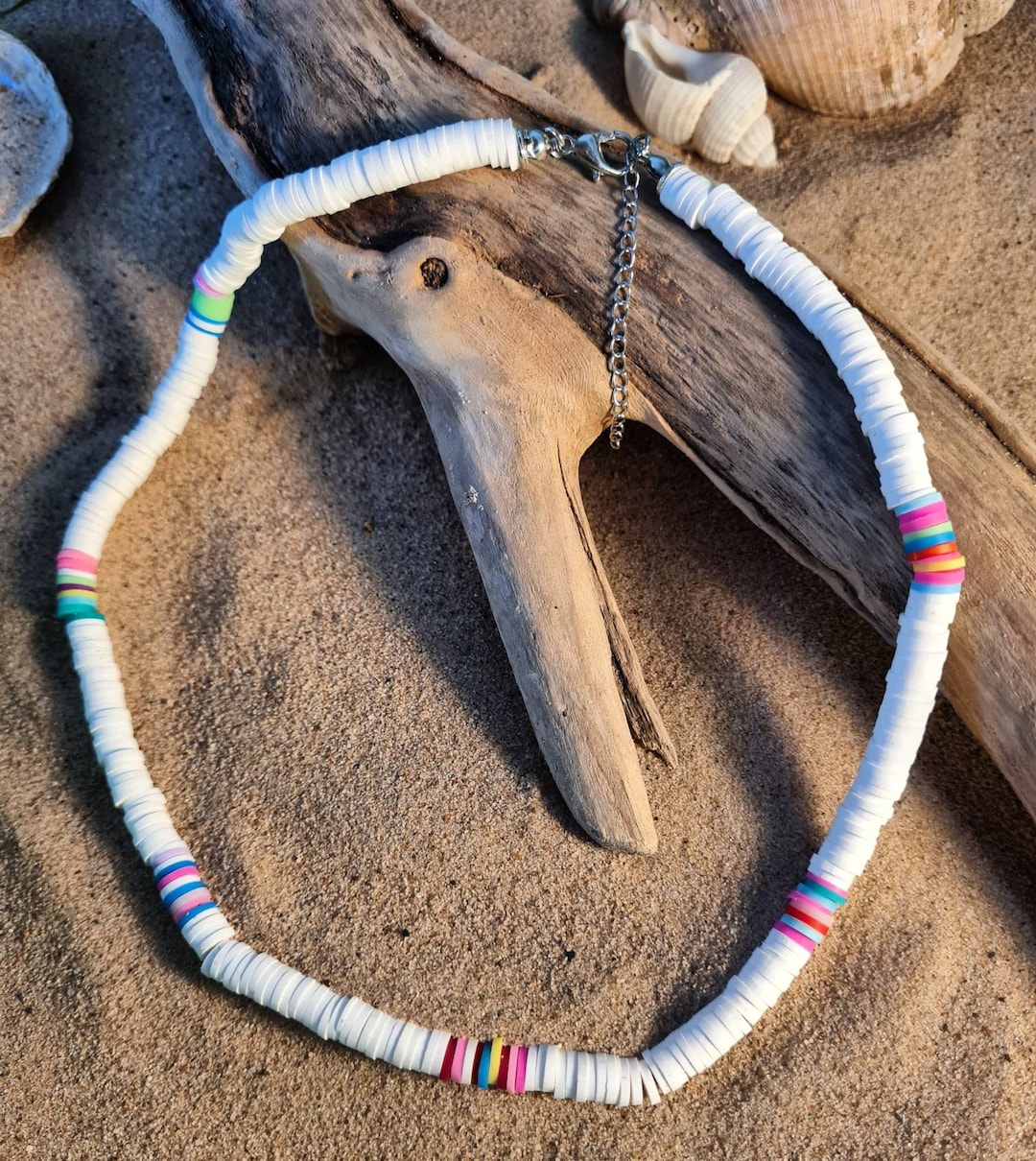 White Clay Bead Surf Choker – Rainbow Boho Necklace - Etsy