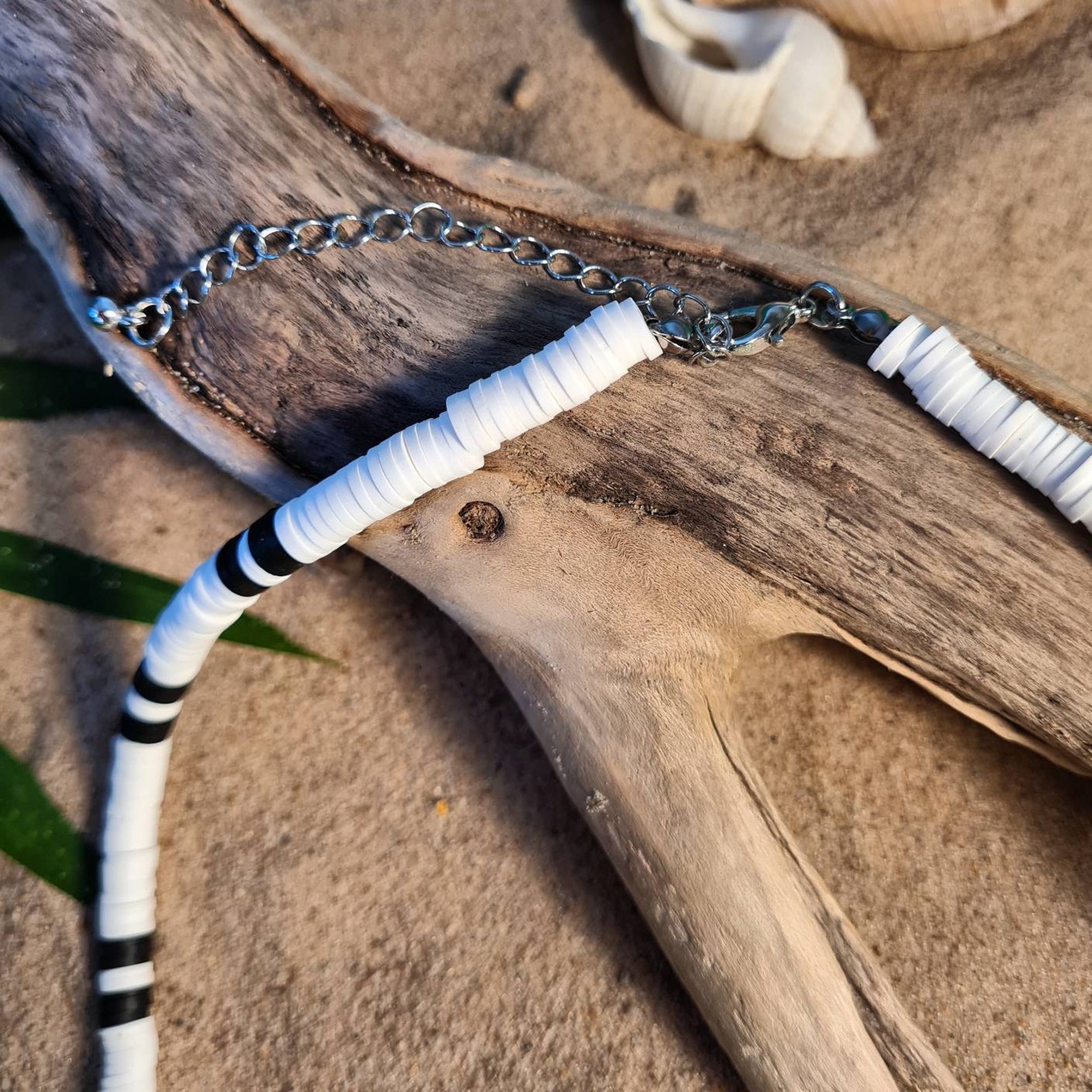 White & Black Clay Bead Necklace – Boho Surf Choker - Etsy UK