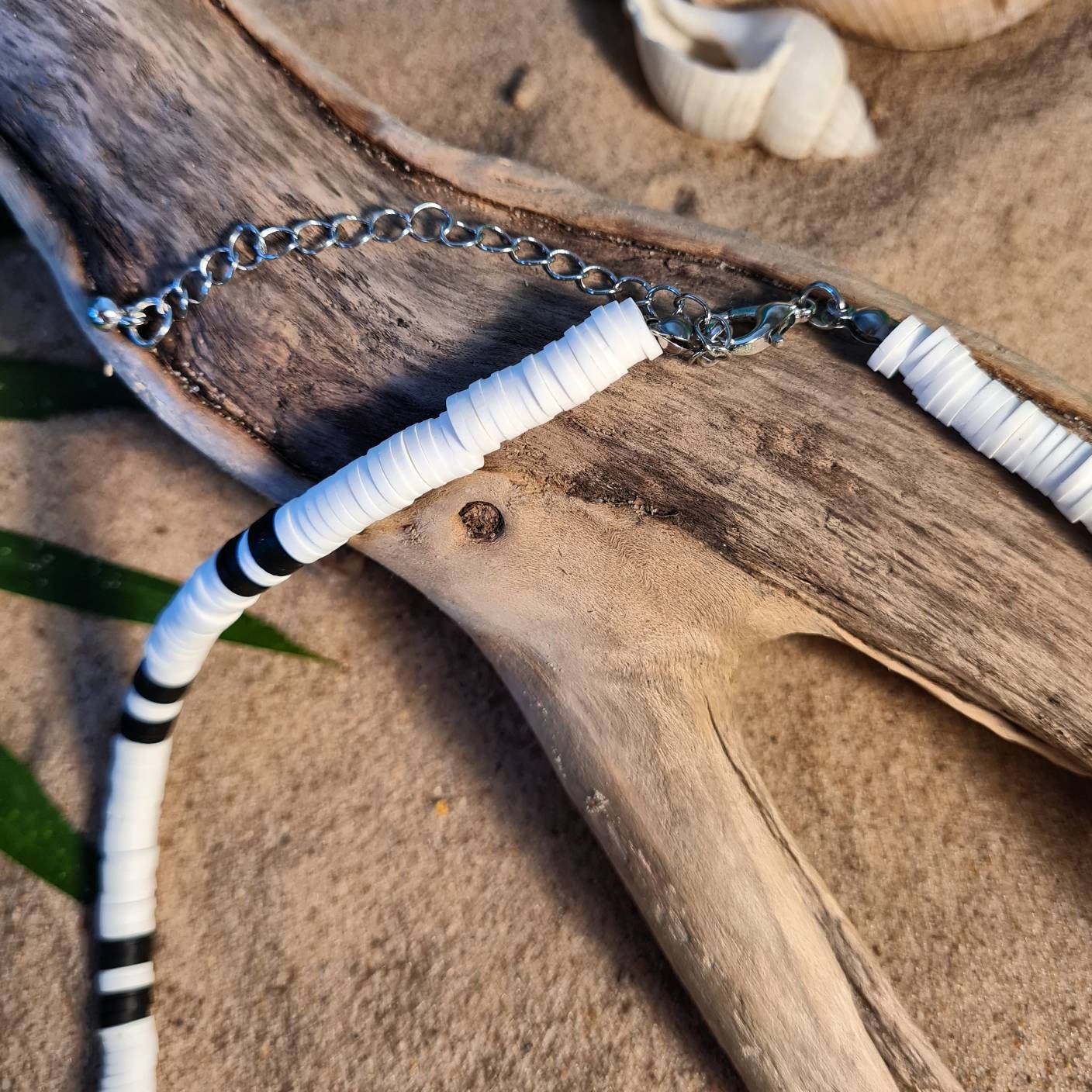 White & Black Clay Bead Necklace – Boho Surf Choker - Etsy UK