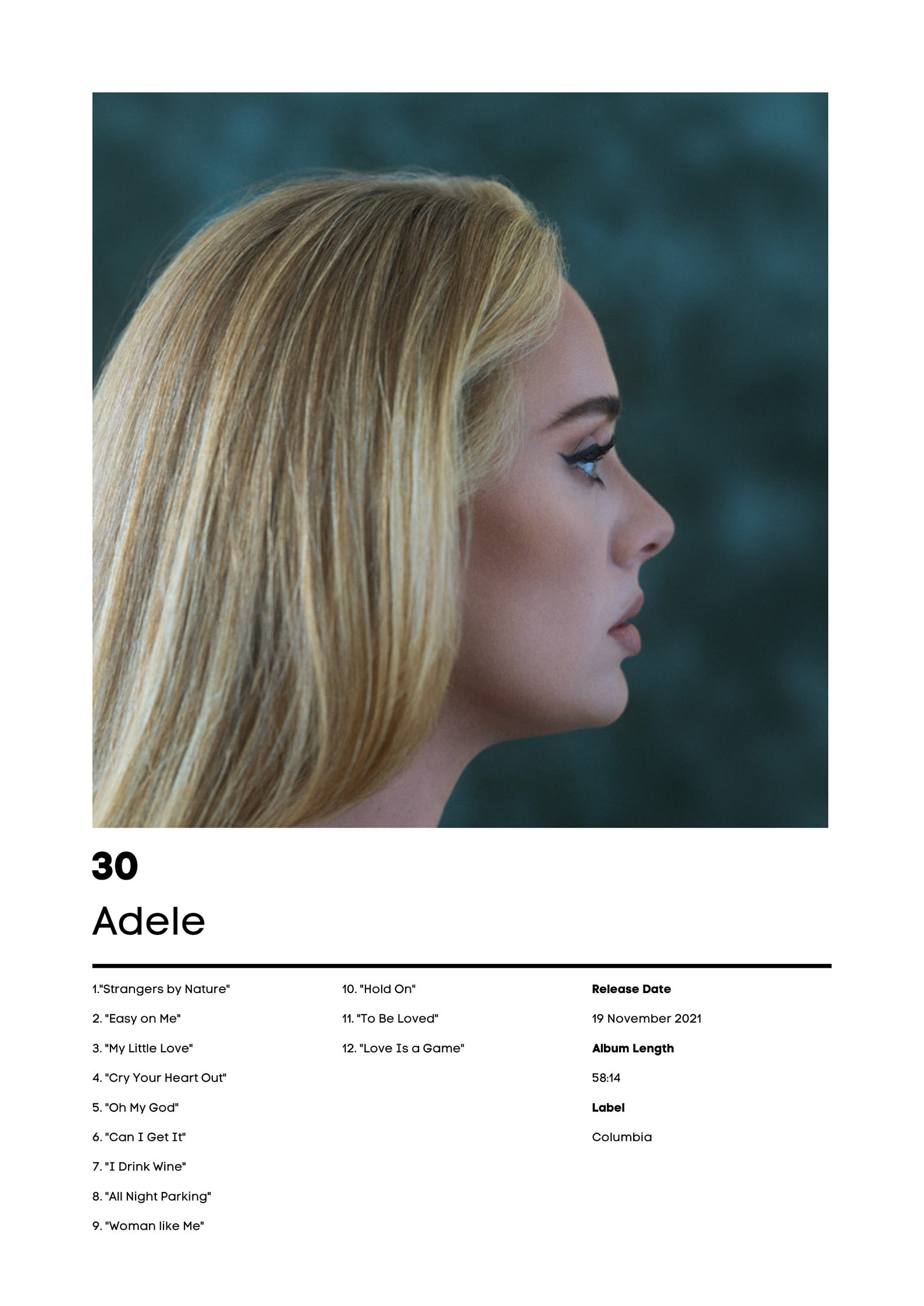 Adele 30 Album Cover Art Adele Music Print Wall Poster - Etsy Australia