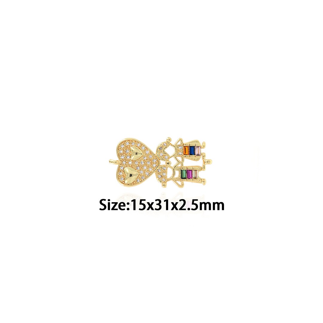 18K Gold Filled Heart Connector, Micropavé CZ Boy Girl Connector ...