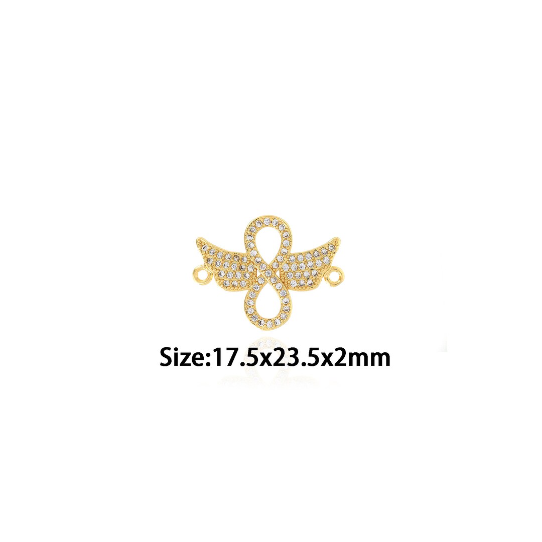 Micropavé CZ Infinity Symbol Connectors, 18K Gold Filled Angel Wings ...