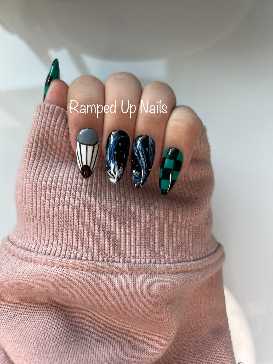 Demon Anime Inspired Hand Painted Nails - Etsy
