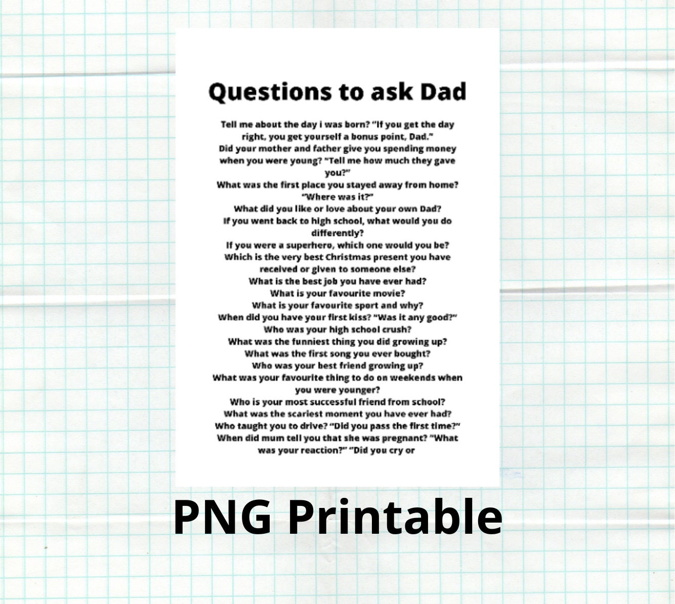 Questions to Ask Dad PNG Gift for Dad Step Dad Grateful - Etsy Ireland