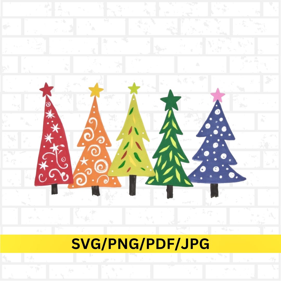 Christmas Trees PNG SVG Clipart Set, Colorful Holiday Tree Design for ...