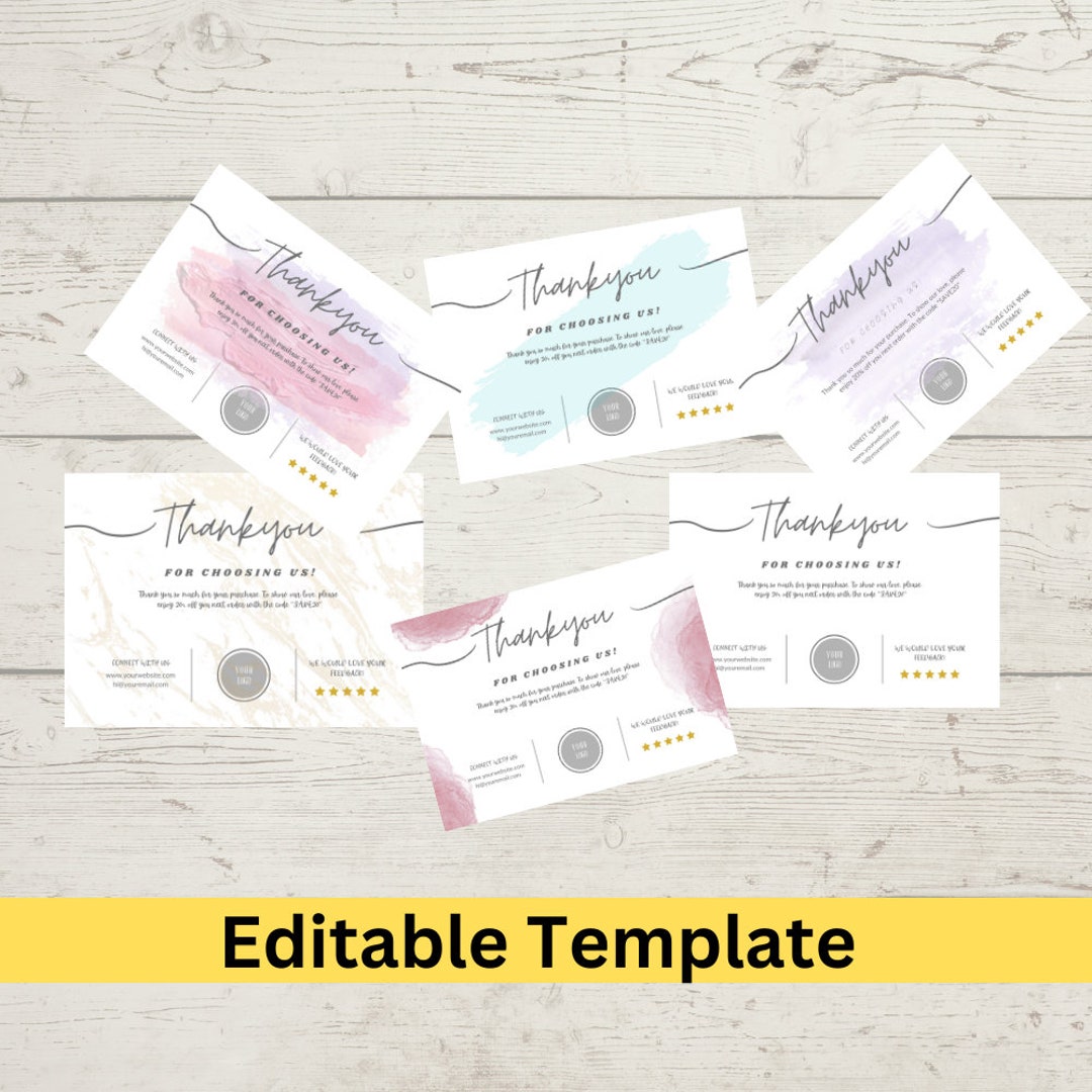 6 Editable Business Thank You Templates, Printable Thank You Card ...