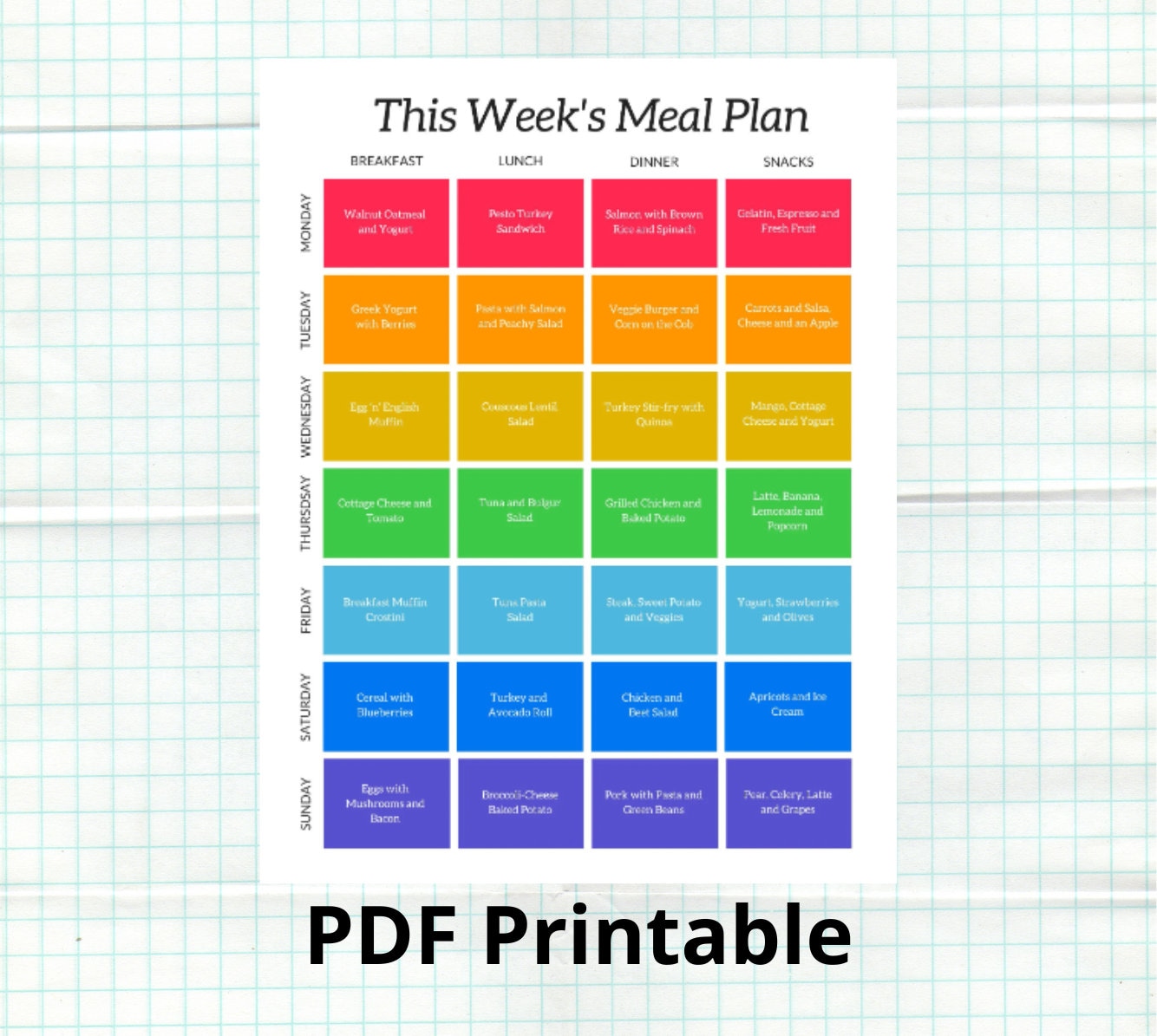 Meal Plan Meal Plan Template Meal Plan Printable Weekly - Etsy